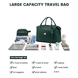 LOVEVOOK Travel Duffle Bag for Women, Leather Carry On Weekender Bag with Toiletry Bag, Waterproof Overnight Bag Tote Gym Duffel Bag with Wet Pocket for Hospital Yoga Sports Dance Green