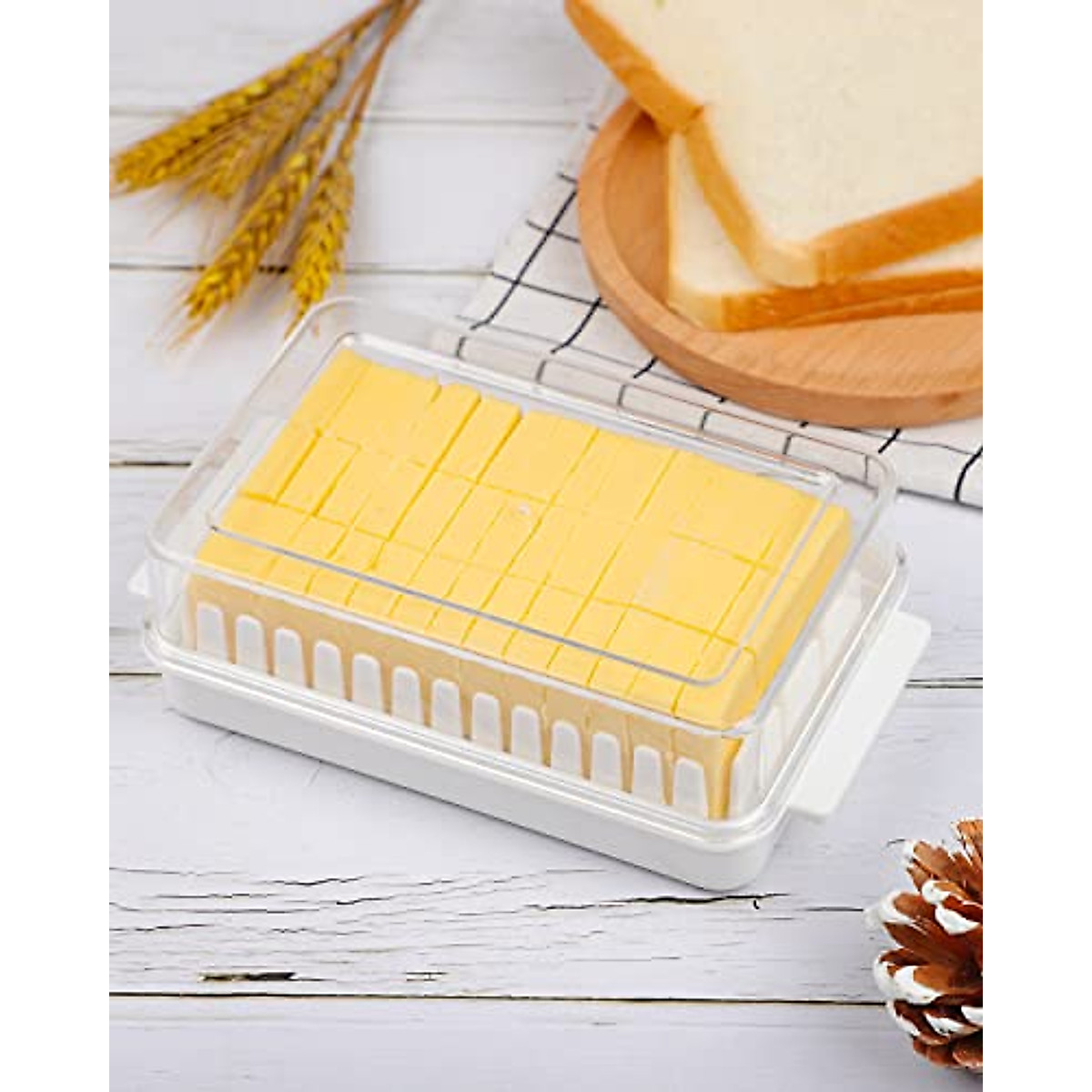 Butter Dish with Lid for Countertop, Bumzoi Butter Dish with Humanized Design, Butter Keeper for Refrigerator, Butter Dishes with Handle Storage Perfect for West/ East Coast Butter
