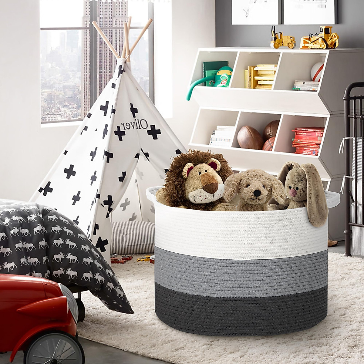 MEGASKET Extra Large Rope Basket, 22” X 22” X 14” Blanket Basket Living Room, Soft Kids Toy Storage Organizer Baskets, Baby Wicker Baskets for Organizing, Woven Blanket Pillow Holder Bins Basket