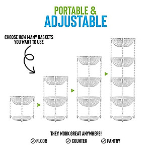 Uncluttered Designs Stacking Basket Bins (3 Tier + Plate) — Display for Fruit, Potato, Onion & Produce — Crafts, Art Supplies & Housewares Organizer — Bedroom & Bathroom Organization & Storage (White)