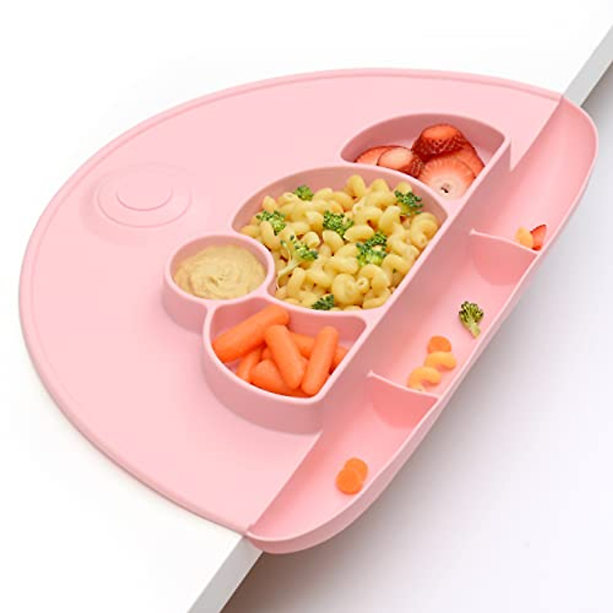 PrimaStella Unbreakable Silicone Platemat - Divided Suction Plate, Placemat and Food Catcher All-in-one (Soft Pink)