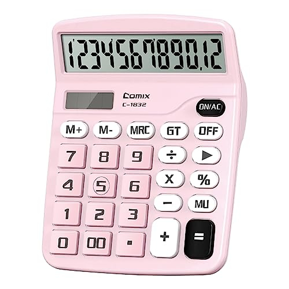 Comix Desktop Calculator 12 Digit with Large LCD Display and Big Button, 12 Digits Baisc Calculator, Solar Battery Dual Powered, for Office Home School C-1832(Pink)