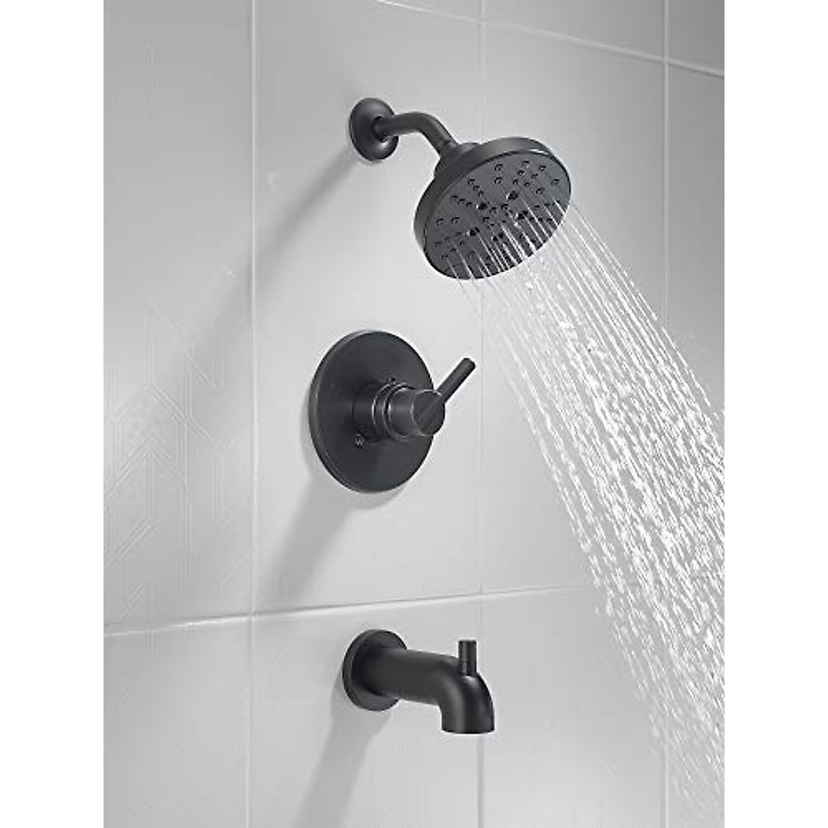 Delta Faucet Nicoli 14 Series Single-Handle Tub and Shower Trim Kit, Shower Faucet with 5-Spray H2Okinetic Shower Head, Matte Black 144749-BL (Shower Valve Included)