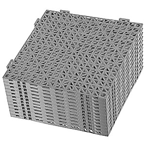 KEILEOHO 12 Pack 12 x 12 Inch Interlocking PVC Floor Tiles, Modular Interlocking Cushion Mats, Pool Drain Tiles Anti Slip Bathtub Mats with Drain Holes for Wet Area Patio Deck Balcony, Grey