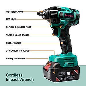 KINSWOOD 20V Cordless Impact Wrench 1/2 inch, Powerful Brushless Motor, Max 320 Torque ft-lbs, 3.0A Li-ion Battery, 4Pcs Driver Impact Sockets, Fast Charger (2 Battery)