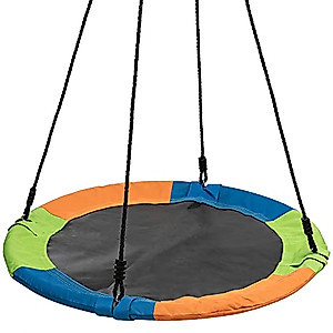 BEJOY 40’’ Saucer Tree Swing for Kids Outdoor Round Mat Swing with Adjustable Hanging Ropes and Accessaries for Indoor Backyard and Playground