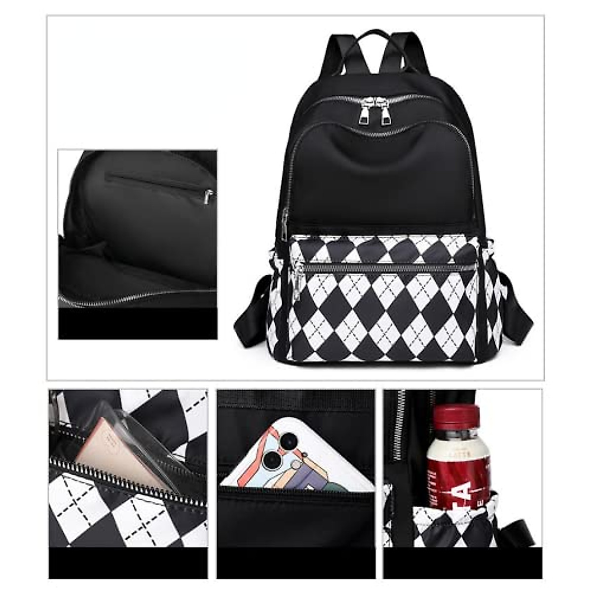 Wednesday Tartan Plaid Backpack Aesthetic Back to School for Teens Y2K Gothic Black White School Book Bag (Black)