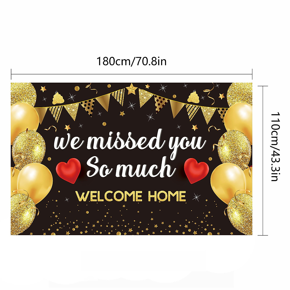 LOONELO Welcome Home Backdrop Banner Decorations with 70.8"X43.3"，We Missed You So Much Backdrop Photo Booth Props, Welcome Home Sign for Graduation Retirement Military Army Homecoming Decorations