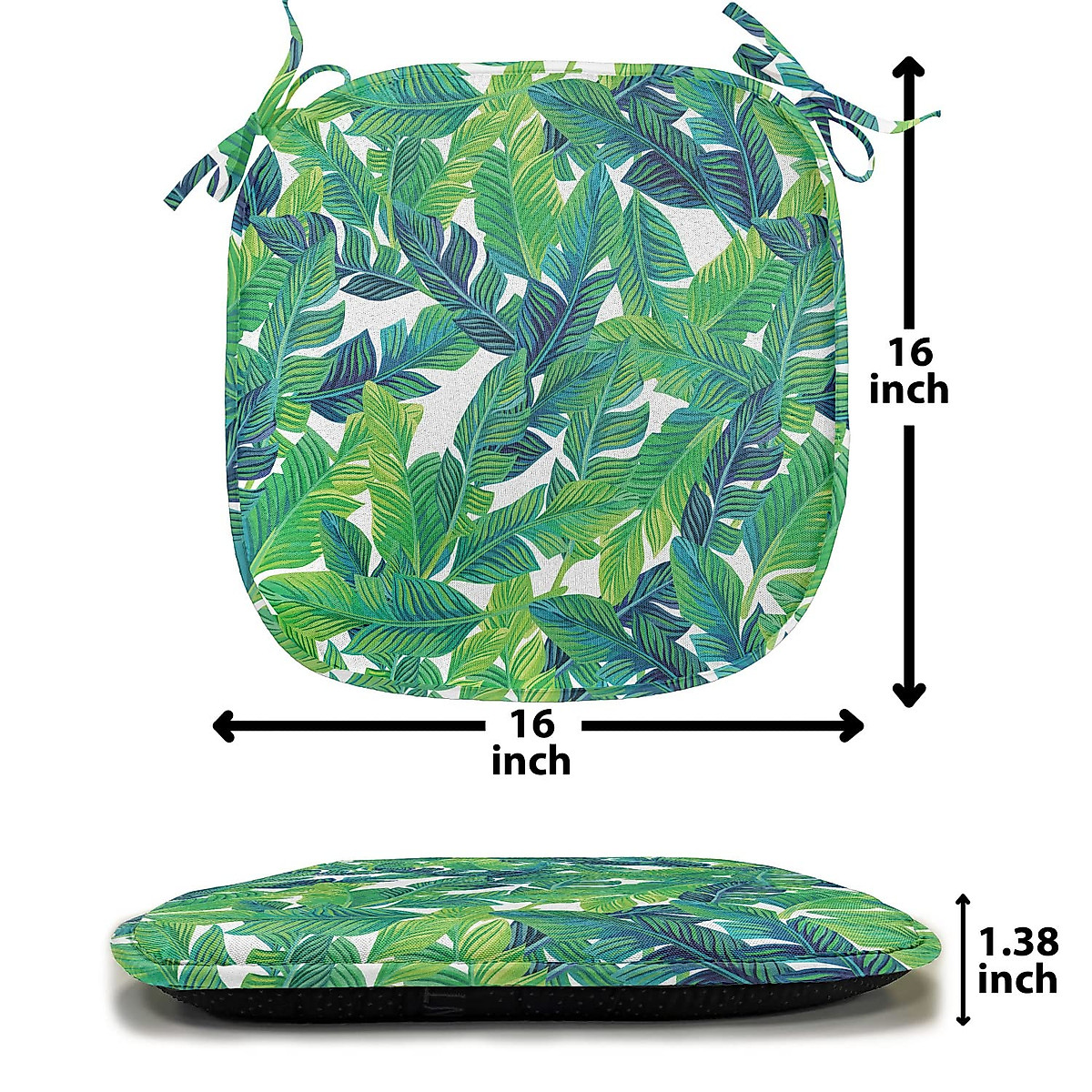 Ambesonne Banana Leaf Chair Seating Cushion Set of 8, Green Leaves of a Tropical Tree Brazilian Jungle Island Vegetation Art, Anti-Slip Seat Padding for Kitchen & Patio, 16"x16", White and Green