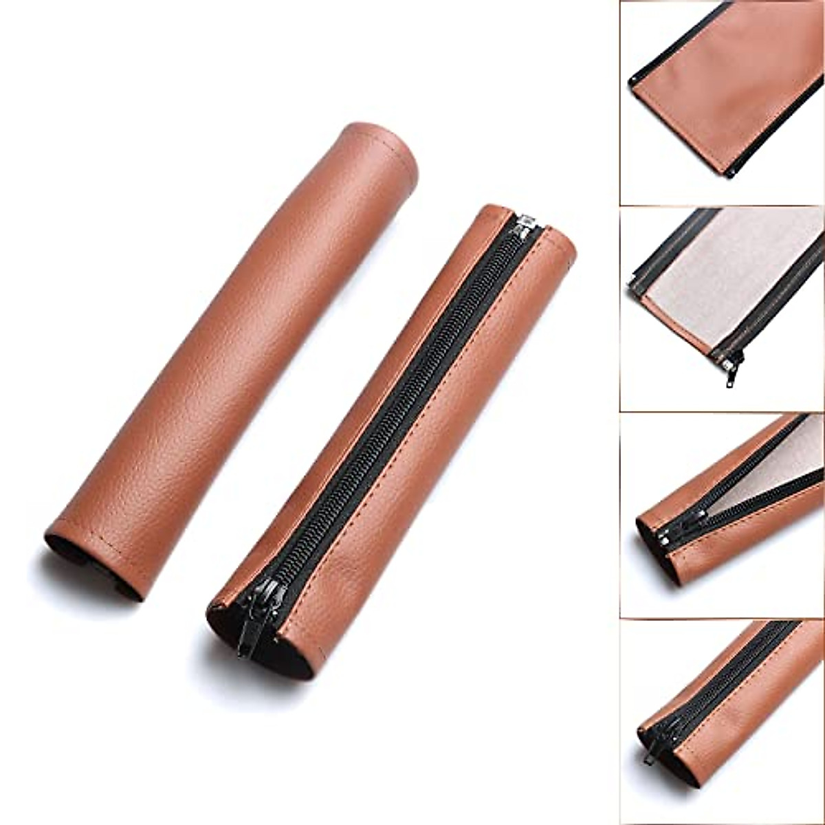 2Pcs Leather Handlebar Cover with Removable Zipper for Bugaboo Cameleon 1 2 3 Plus Pram Accessories and 2Pcs Universal Stroller Hooks for Hanging Bags and Shopping, Brown