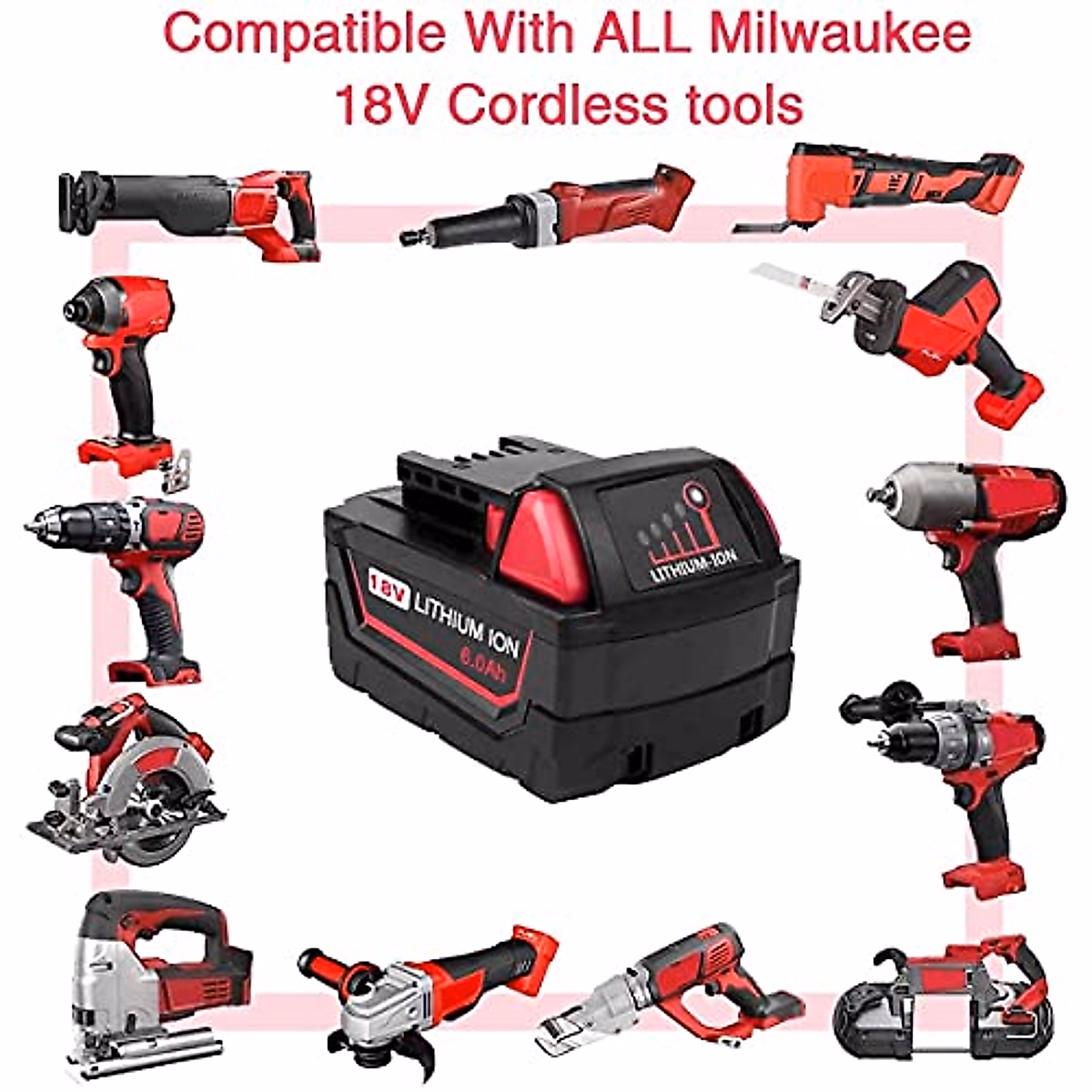 HERISKEER 2-Pack HIGH Output 6.0 Ah 18V Battery for Milwaukee M18 Battery 48-11-1820 48-11-1850 48-11-1860 48-11-1828 48-11-10 Power Batteries