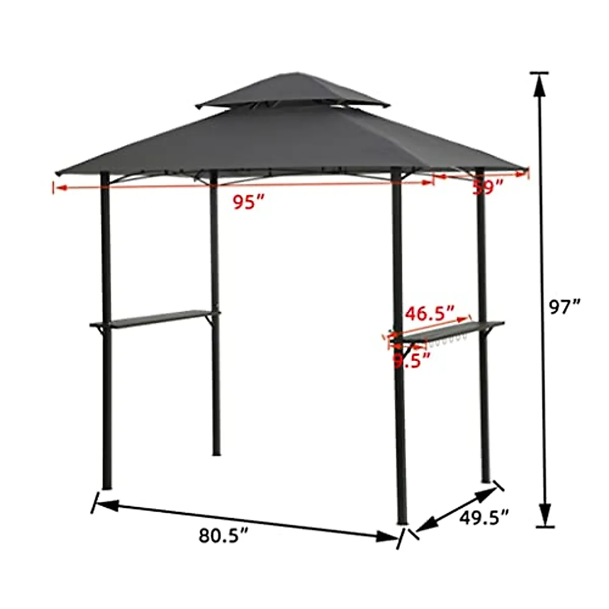 YTYZC 8x5Ft Outdoor Grill Gazebo Light Shelter Tent Double Tier Soft Top Canopy Steel Frame with Led Hook Counters