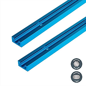POWERTEC 71119 36 Inch Double-Cut Profile Universal T-Track with Predrilled Mounting Holes, 2 Pack, T Track for Woodworking Jigs and Fixtures, Drill Press Table, Router Table, Workbench