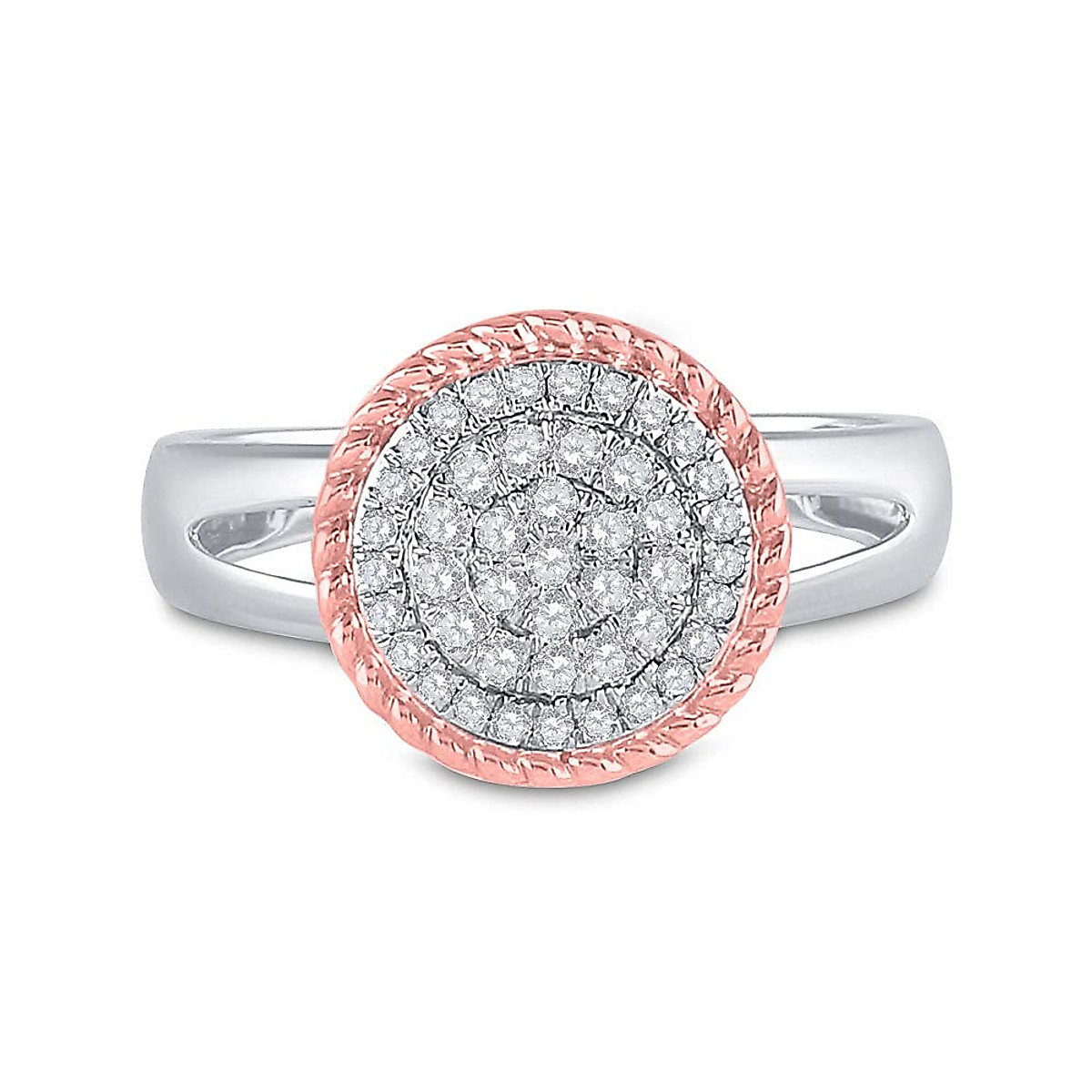 The Diamond Deal 10kt Two-tone Gold Womens Round Diamond Rope Flower Cluster Ring 1/3 Cttw