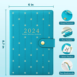 Daily Planner 2023 Agenda Weekly & Monthly Planner 2022-2023 Appointment Leather Planner for Women Students Time Management Journal with Pen Holder, Pocket, Premium Beige Paper, 5.9" x 8.7", Blue