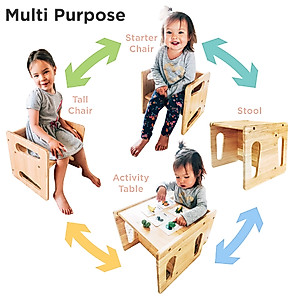 Montessori Weaning Table and Chair (12 inch) - Solid Wooden Toddler Chair/Table - Cube Chair for Toddlers - Hardwood - Kids Montessori Furniture