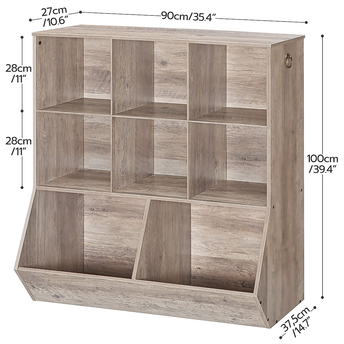 HOOBRO Kids Bookshelf, Toy Storage Cabinet, Kids Toy Organizer, 8 Cubicles, Bookcase Footboard, Bookshelf for Kids, for Playroom, Bedroom, Nursery, School, Rustic Brown FG35CW01G1