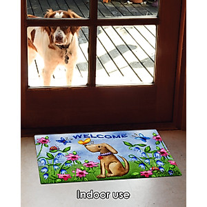 Toland Home Garden 800202 Welcome Dog Spring Door Mat 18x30 Inch Summer Outdoor Doormat for Entryway Indoor Entrance
