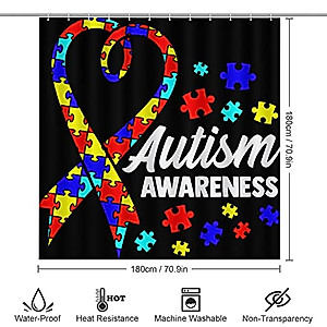 Autism Awareness 4-Piece Shower Curtain Set, Shower Curtain, Non-Slip Carpet, Toilet Lid and Bath Mat, It Looks Durable and Waterproof, Suitable for Overall Bathroom Decoration