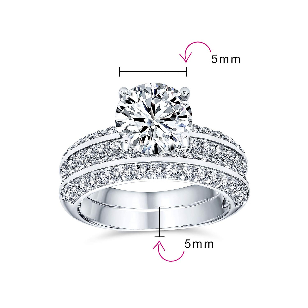 Personalize Traditional 3CT Cubic Zirconia Round Brilliant Cut Round Solitaire Pave Eternity Band AAA CZ Anniversary Wedding Engagement Ring Set Band For Women .925 Sterling Silver