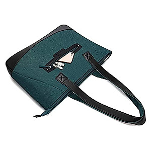 MOSISO Laptop Tote Bag (17-17.3 inch), Lightweight PU & Polyester Women Work Travel Shopping Carrying Shoulder Handbag with Compartment, Deep Teal