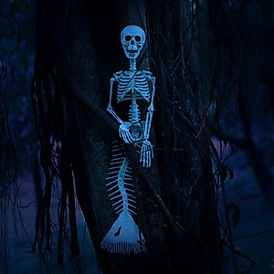 DECORLIFE 30" Mermaid Skeleton, Skeleton Halloween Decoration, Hanging Posable Halloween Prop for Haunted House, Trunk or Treat, Bathroom