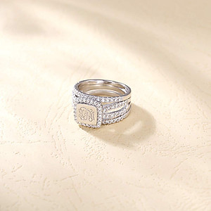 Getname Necklace Monogram Ring Sterling Silver Stackable Ring - Personalized Engraved Signet Ring Gift for Her - Custom Monogrammed Ring CZ Statement Ring Wedding Band Ring