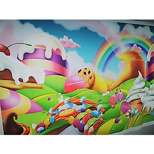 AOFOTO 5x3ft Fantasy Candy Land Landscape Background Cartoon Ice Cream Dessert Lollipop Photography Backdrop Rainbow Birthday Party Decoration Banner Photo Studio Props Kid Baby Girl Vinyl Wallpaper