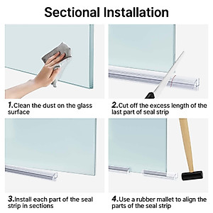 AmazerBath Shower Door Bottom Seal, 3 Section Segmented Installation Frameless Glass Shower Door Seal Strip - Suitable for 3/8 Inch Glass, 47.25 Inch(15.75 Inch * 3)
