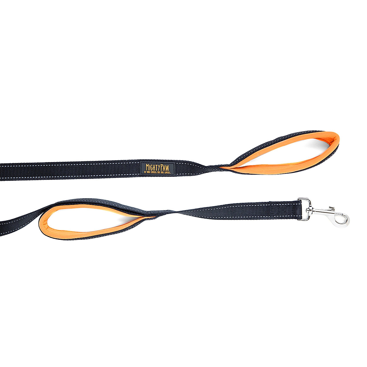 Mighty Paw Dual Handle Dog Leash - Reflective for Night Safety - Padded Leash - Dog Leash with Two Handles - Dog Leash with Carabiner Clip - Traffic Handle Leash - 6 Feet Long Dog Leash (Black/Orange)