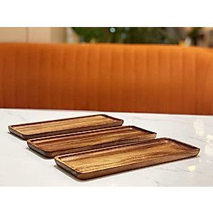 Set of 3pcs Solid Acacia Wood Serving Trays (11 x 4.1 inches) Rectangular Wooden Serving Platters for Home Decor, Food, Vegetables, Fruit, Charcuterie, Appetizer Serving Tray, Cheese Board Plate