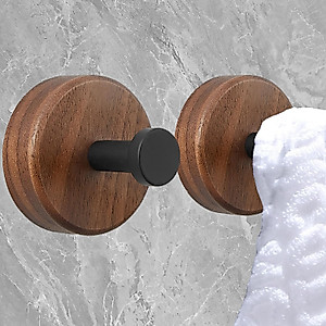 FunViet Adhesive Wooden Wall Hooks for Hanging,3-Pack Modern Coat Hooks,Farmhouse Natural Dark Walnut Wood Hooks for Hanging Hats Towels Robe Clothes Keys Bags...