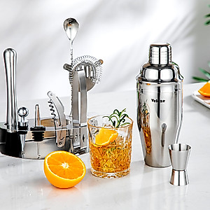 Velaze Cocktail Shaker Set,10 Pieces Stainless Steel Bar Tools - Bottle Opener, Pour Spouts,Measuring Jigger and Wine Stopper, Champagne Martini Shaker Sets (Blue)