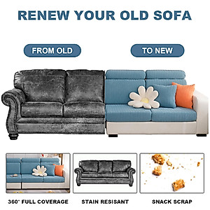 cjc 2023 New Universal Sofa Cover, Wear-Resistant High Stretch Couch Cushion Slipcovers, Anti-Slip L Shape Sofa Covers - Tear Stain Resistant Sofa Protector (Light Blue, Back Cover M)