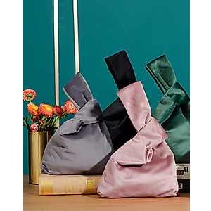 YuuTbiu Dark Green Knot Purse,Elegant Style Wrist Bag,Velvet Portable Wallet for Women middle