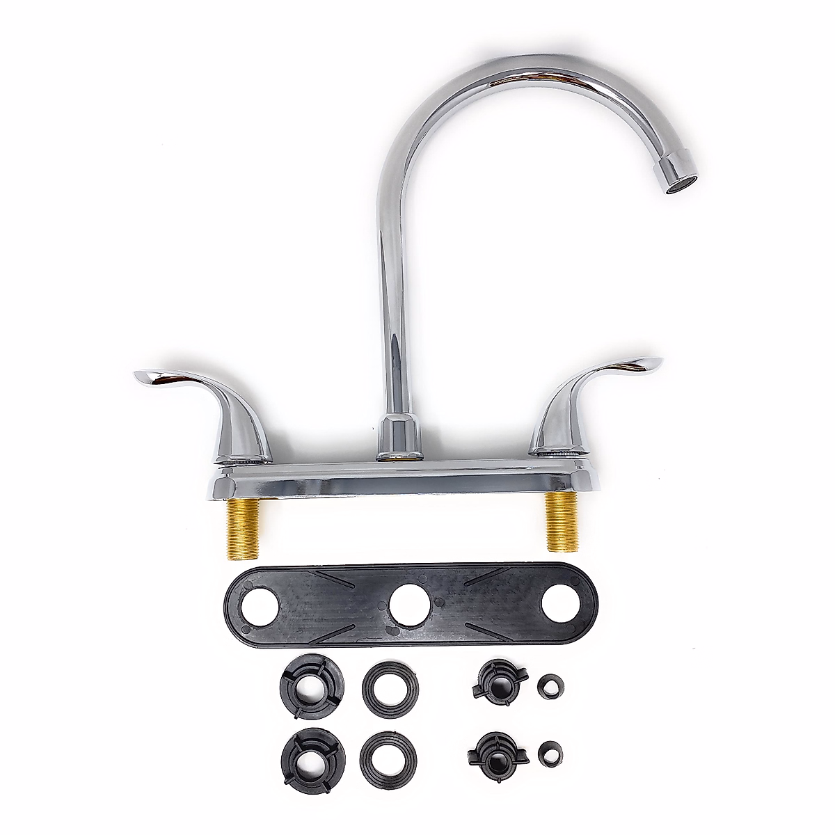 Chromed Surface 8" Two-Handle Tall Stainless Steel Spout Kitchen Faucet [925LF8] ADA, 8-Inch Center Hole Metal Body HI Rise Spout NO Lead