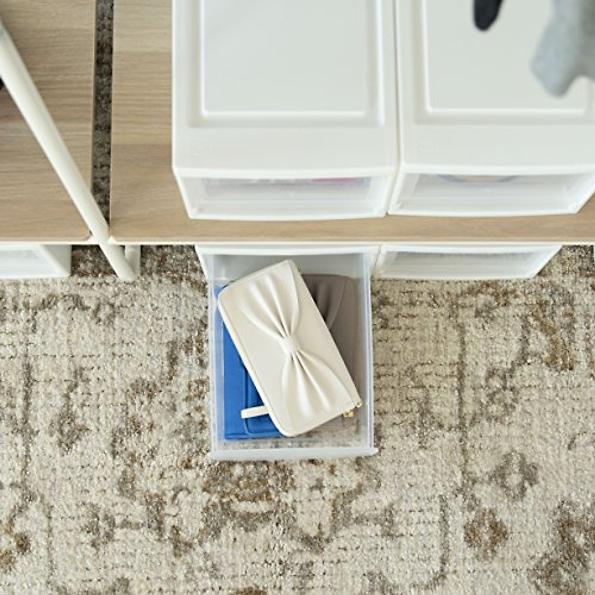 IRIS USA 6 Quart Compact Stacking Storage Drawer, Plastic Drawer Organizer with Clear Doors for Undersink, Kitchen, Pantry, Desk, and Home De-Clutter, Store Shoes and Craft Supplies, 4-Pack, White