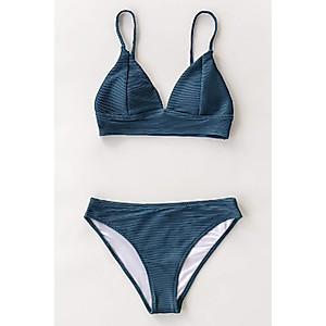 CUPSHE Women's Solid Color Sexy Triangle Bikini Set Padded Swimsuit, L Navy