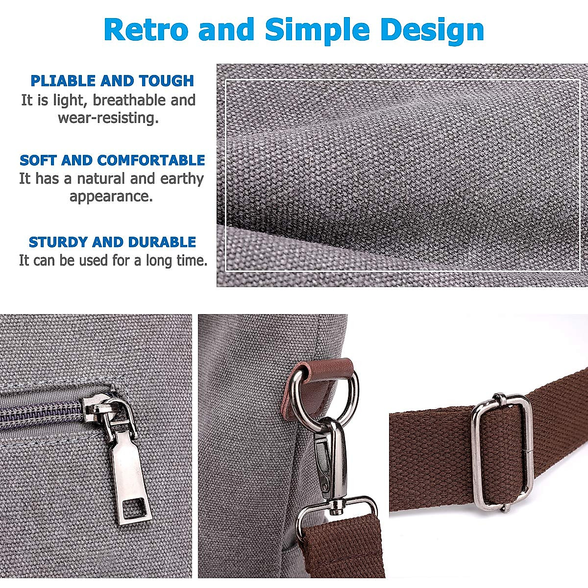 DOURR Hobo Handbags, Canvas Crossbody Bags for women Fashion Crossover Purse Cotton Shoulder Bag (Purple Coffee-01)