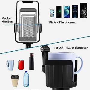 Ockivs Car Cup Holder Phone Mount Universal Adjustable Base with Cup Holder Expander Auto Cell Phone Stand for All Smartphone 2-in-1 Multifunctional Cup Holder Phone Holder