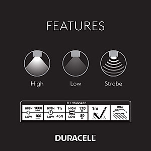 DURACELL 1,000 Lumen Aluminum Focusing Flashlight for Everyday Use - Ultra-Light and Easy to Carry Design with 3 Modes and 3-C Batteries Included. Great for in-Door & Out-Door Use
