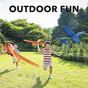 ROJAJIS 17.5" Large Airplane Toys Launcher Set, LED Foam Glider, Catapult Plane Toys for Boys 2 Flight Modes Outdoor Flying Toy for Boys Birthday Gifts for Girls Boys 13 12 11 10 9 8 7 6 5 4 Year Old