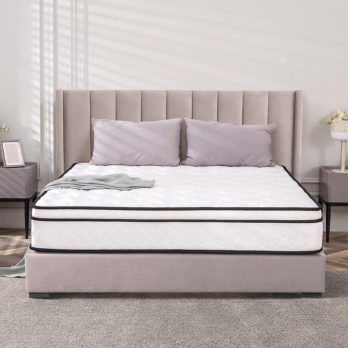Queen Mattress, 10 inch Queen Size Mattress Hybrid in A Box, Bonnell Coil Queen Size Mattress Medium Soft Feel with High Density Foam for Pressure Relief