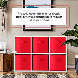 Ornavo Home Foldable Collapsible Storage Box Bins Shelf Basket Cube Organizer with Dual Handles - Set of 6-13 x 13 x 13 - Red
