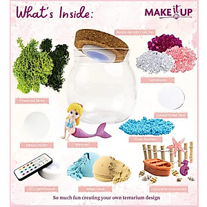 Mermaid Light Up Terrarium Kit for Kids I DIY Mermaid Toys Craft Kits for Kids I Night Light for Kids Crystal Growing Kit I Terrarium Jar for Kids I Birthday Gifts for Girls Age 4-12