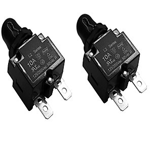 ZOOKOTO 2PCS 10A DC50V AC125-250V Push Button Reset Circuit Breakers with Quick Connect Terminals and Waterproof Button Black Cap