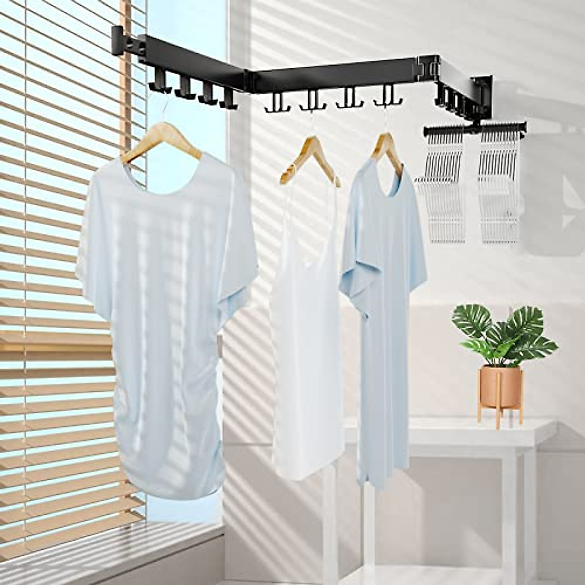 plainshe Wall Mounted Clothes Drying Rack,Laundry Drying Rack Wall Space Saver Clothes Rack,Retractable,Collapsible(Tri-Fold), for Balcony,Laundry,Bathroom