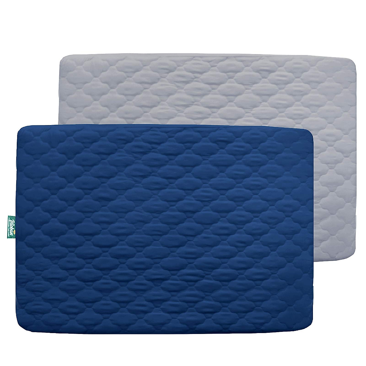 Pack n Play Sheet Quilted Waterproof Protector, 2 Pack Premium Fitted Pack n Play Pad Cover 39" X 27" fits for Baby Foldable and Playard Mattress, Portable Mini Crib, Gray&Navy Blue