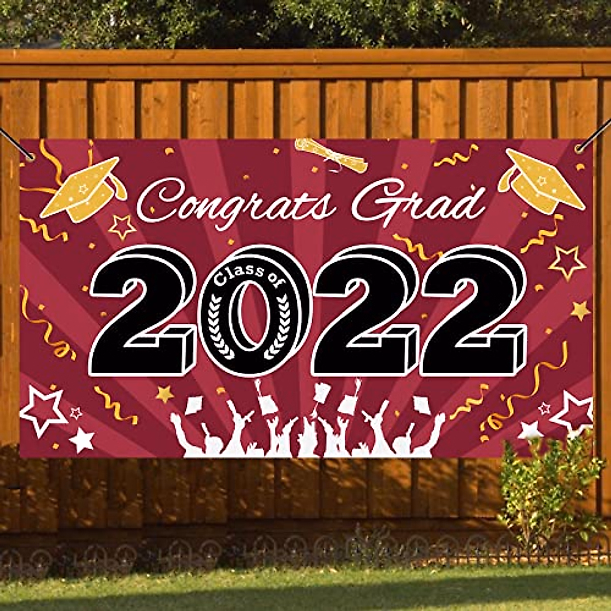Bunny Chorus Graduation Banner, Extra Large 71" x 40" Maroon Photo Backdrop, Class of 2022 Graduation Party Supplies, Congrats Grad Banner, Graduation Party Decorations 2022
