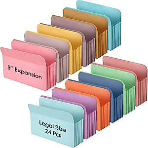 Lincia 24 PCS Legal Size Expanding File Pocket Folder Organizer 5.25 Inch Expansion File Jacket for Office School Documents, 12 Colors